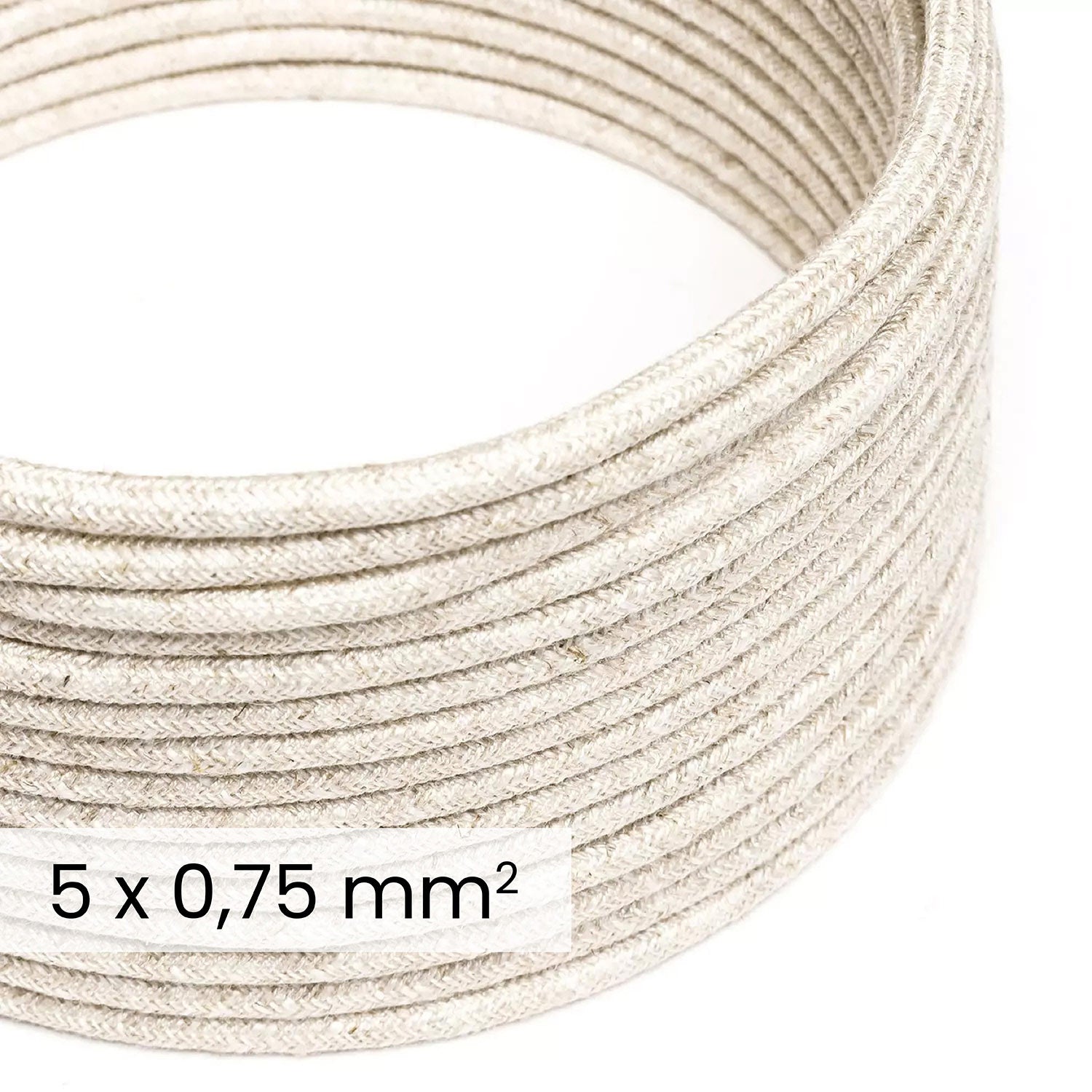 Câble textile rond 5x0,75 en lin naturel Blanc – Creative Cables